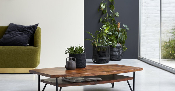 ANGEL FURNITURE Sheesham Wood Metallic Coffee Table with Iron Legs