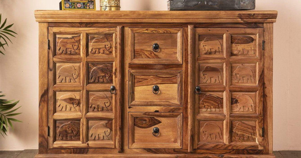 ANGEL FURNITURE Sheesham Wood Mammoth Sideboard Three Drawer Two Door ...